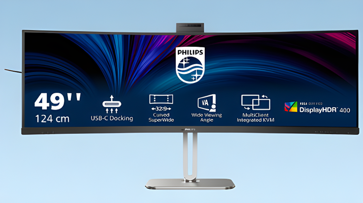 Η νέα οθόνη Philips 49B2U5900CH με Busylight & Webcam με λειτουργία Windows Hello™ εμφανίζει ...